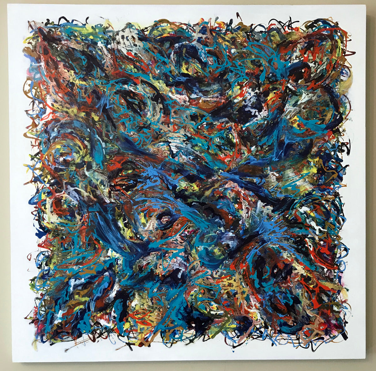 Splash, Original Abstract Drip Painting, Acrylic on Square Cradled Bir ...
